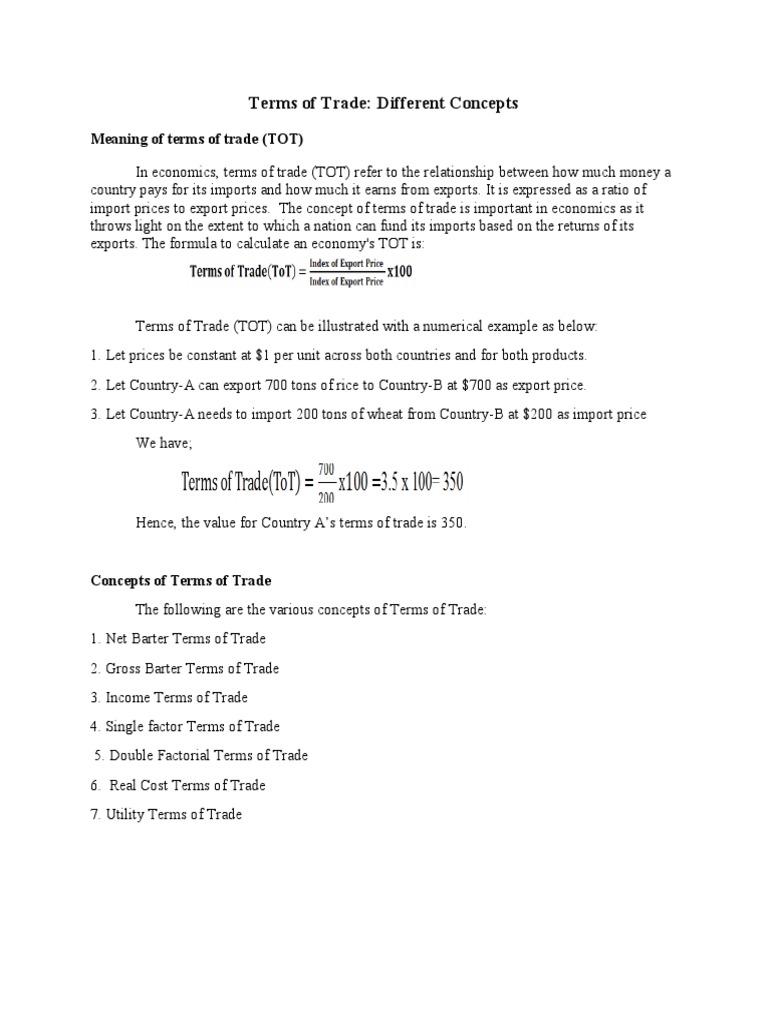 Unit - 3 Terms of Trade Types | PDF | Terms Of Trade | Economies