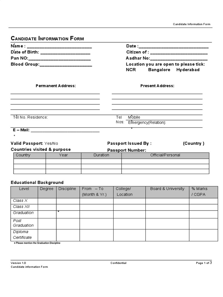 Candidate Information Form | PDF | Privacy | Government And Personhood