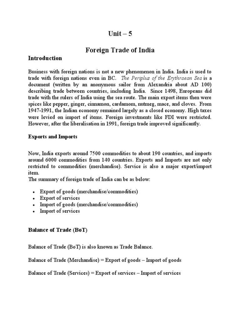 Unit - 5 India's Foreign Trade | PDF | Globalization | Multinational ...