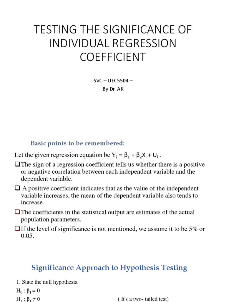 Svc Testing The Significance Of Individual Regression Coefficient Pdf