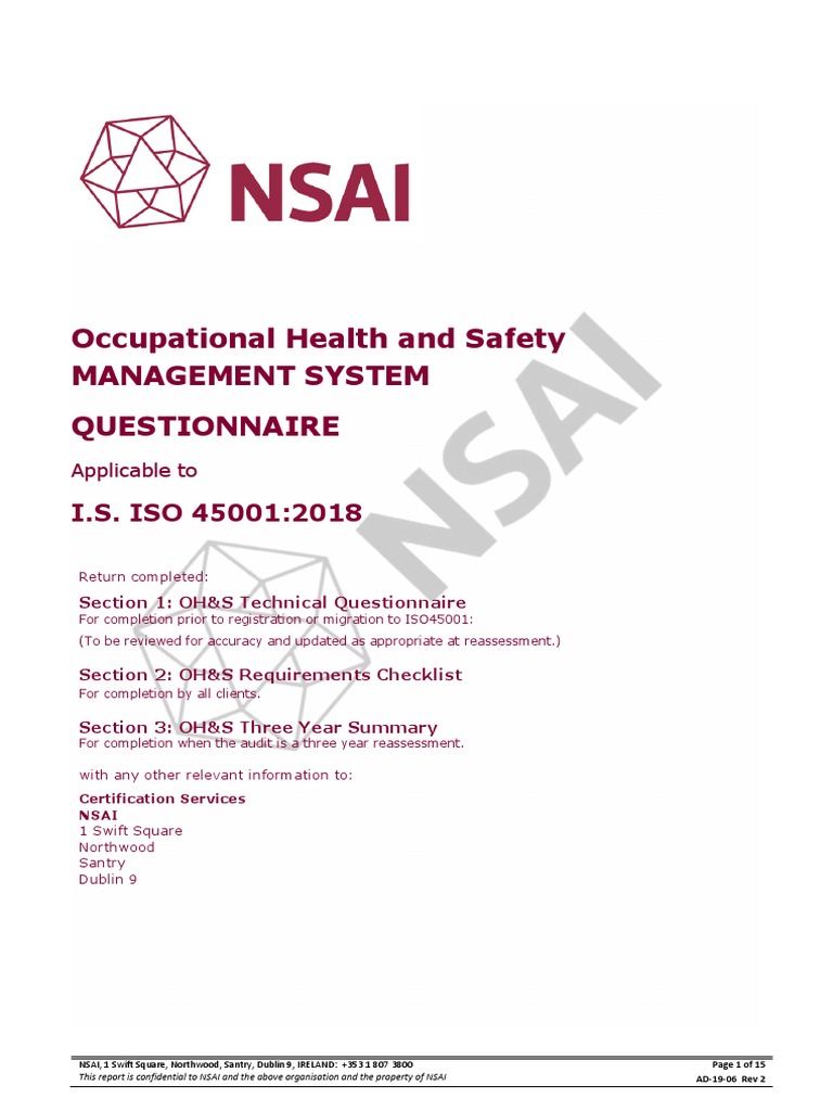 AD-19-06 Rev 2 OHS Technical Questionnaire | PDF | Audit | Risk