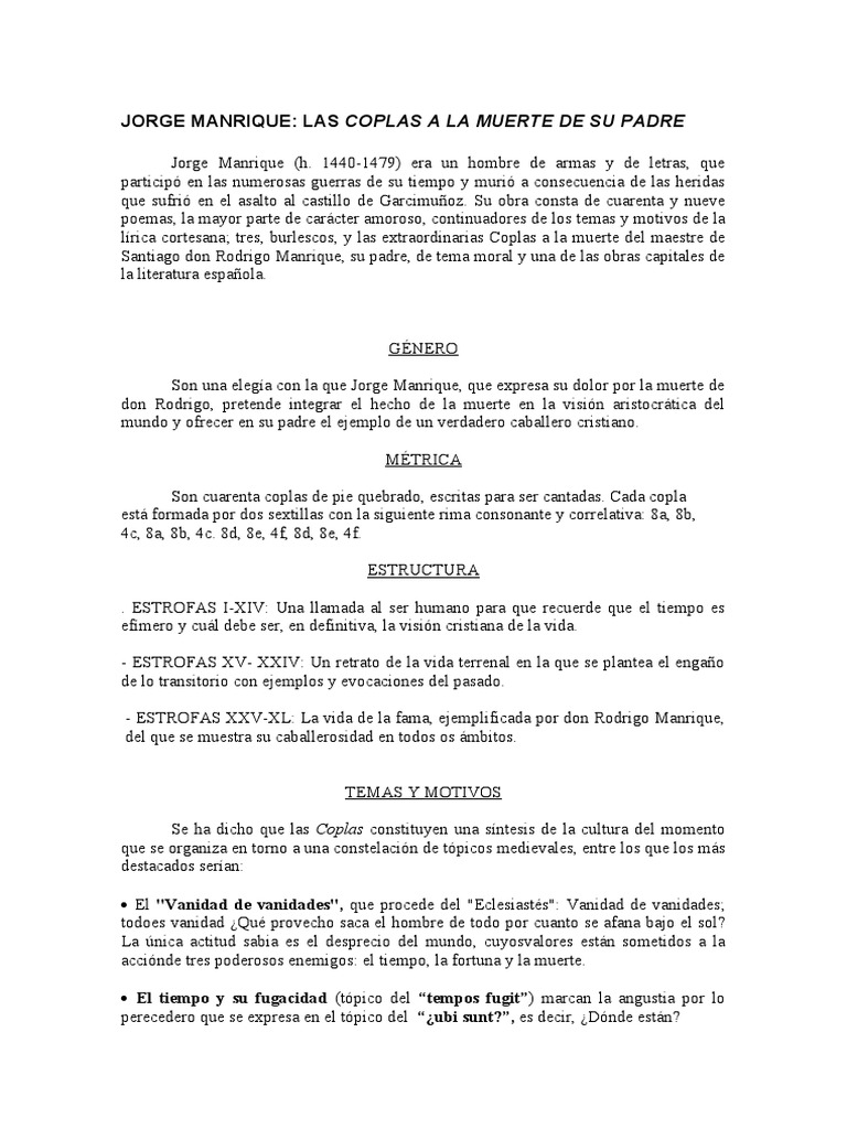 Coplas a la muerte de don Rodrigo Manrique | PDF