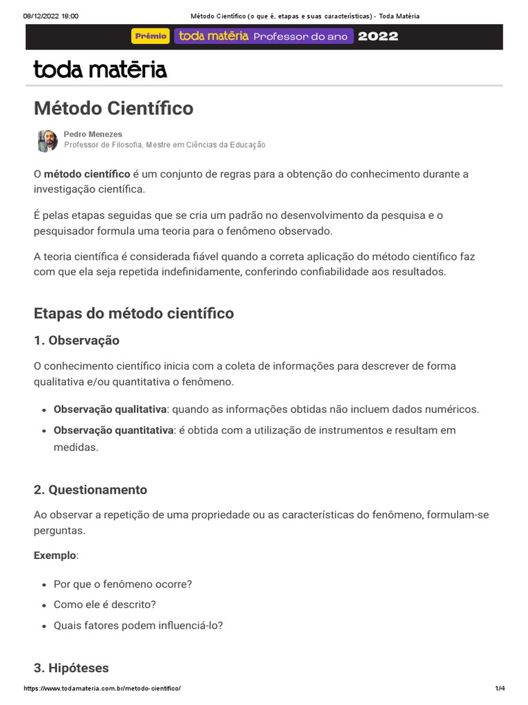 Método Científico (O Que É, Etapas e Suas Características) - Toda ...