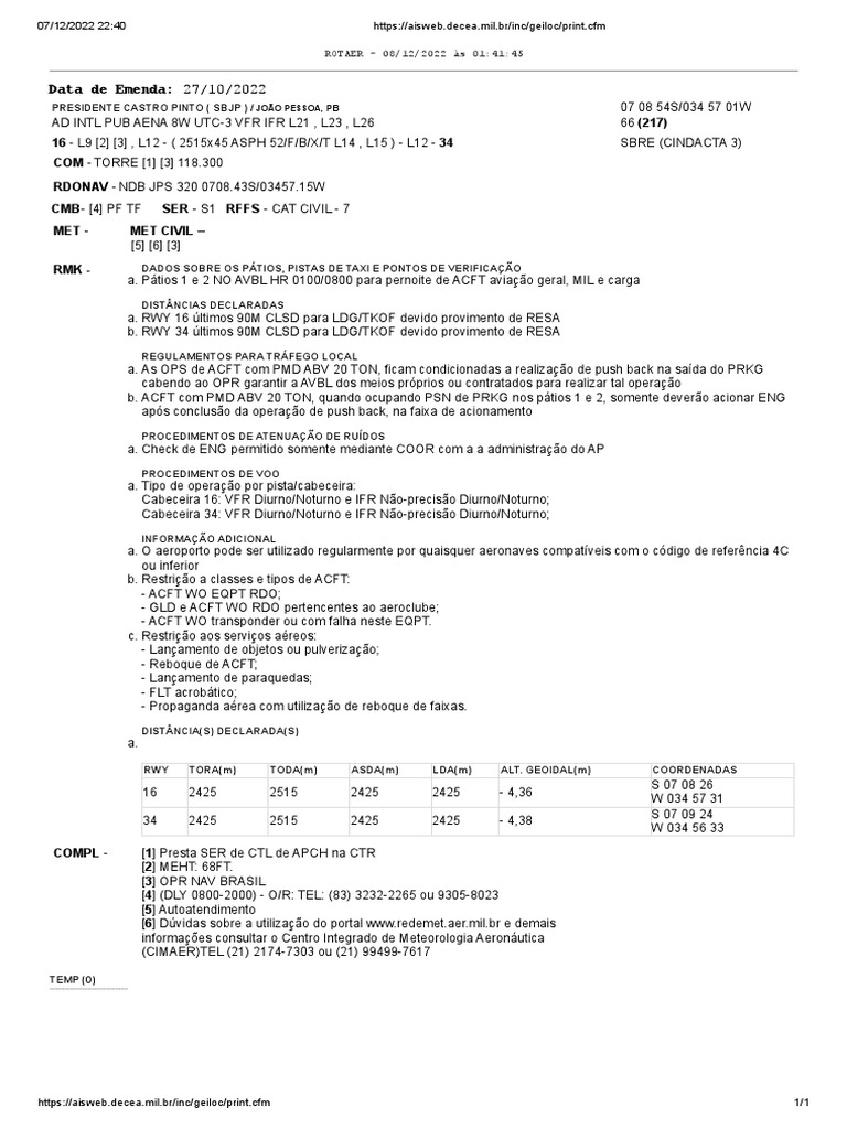 Rotaer SBJP | PDF | Operação de veículos | Aviação civil