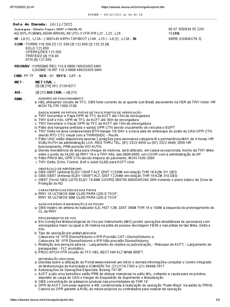 Rotaer SBRF | PDF | Pista | Regras de voo por instrumentos