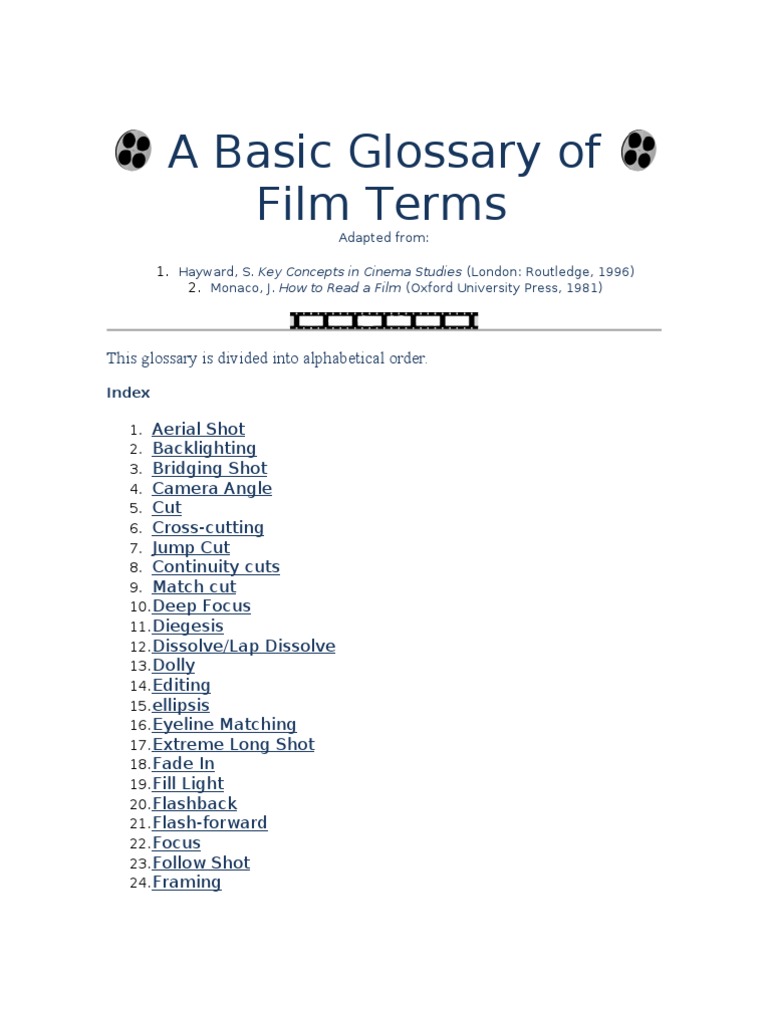 Basic Film Terms Glossary | PDF | Zoom Lens | Leisure