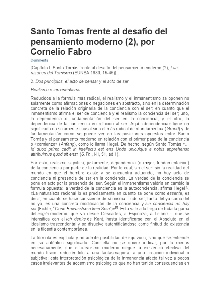 Fabro - Santo Tomas Frente Al Desafío Del Pensamiento Moderno2 | PDF ...