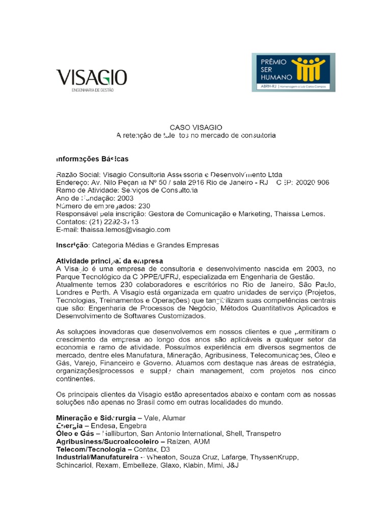 CASO VISAGIO A Retenção de Talentos No Mercado de Consultoria - PDF ...