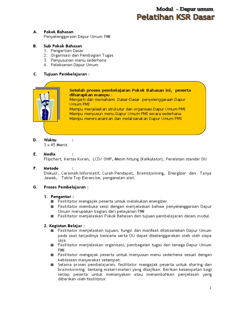 Penyelenggaraan Dapur Umum PMI | PDF