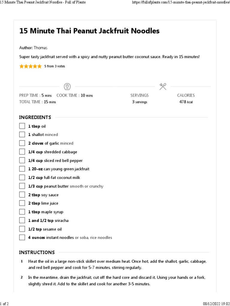 15 Minute Thai Peanut Jackfruit Noodles | PDF | Thai Cuisine | Sauce