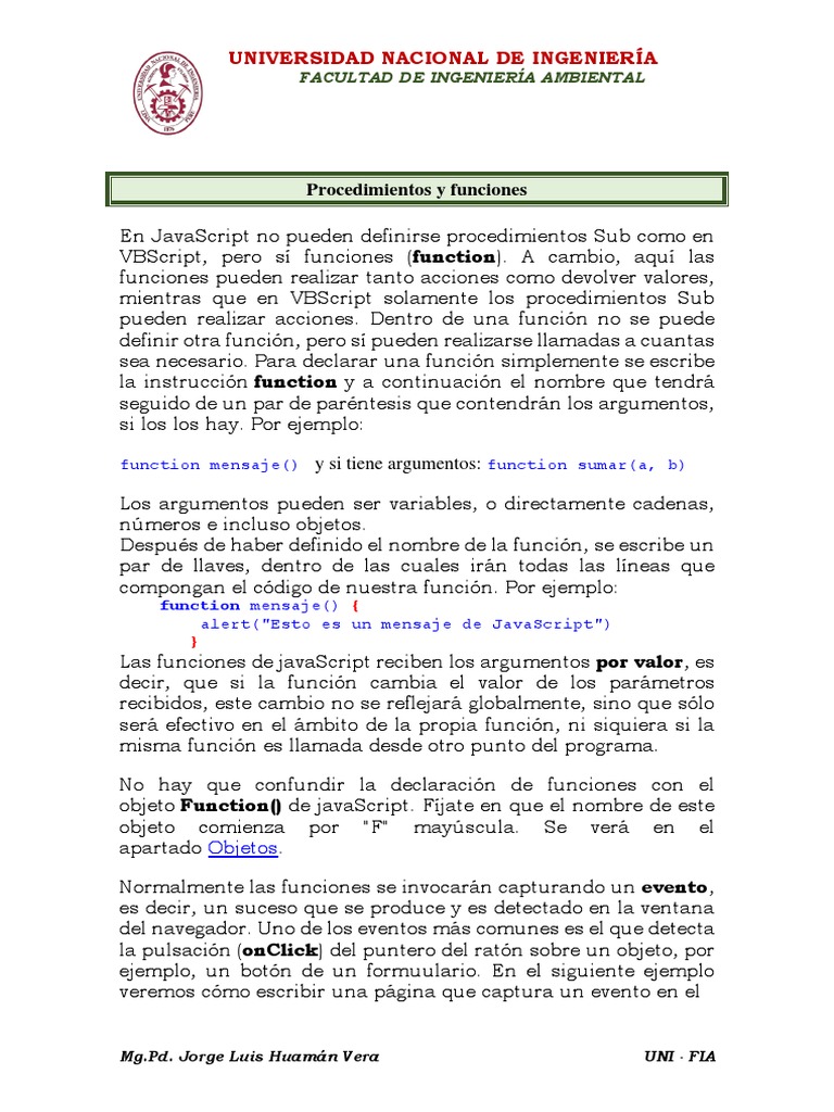 Procedimientos y funciones en JavaScript | PDF | Script Java ...