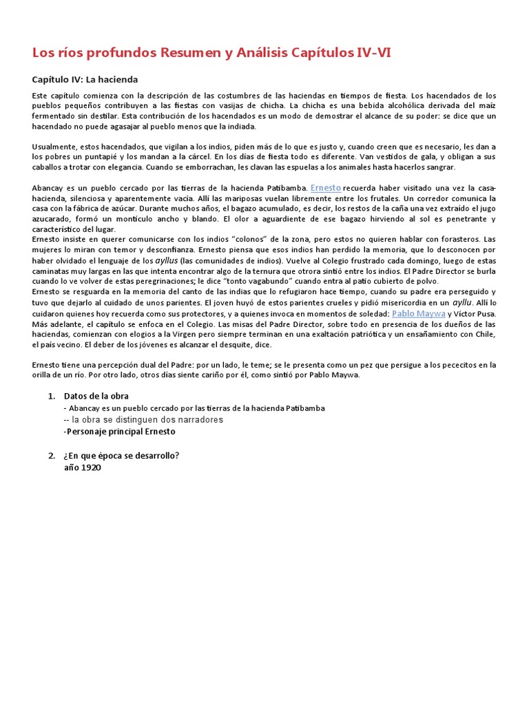 Los Ríos Profundos Resumen y Análisis Capítulos IV | PDF
