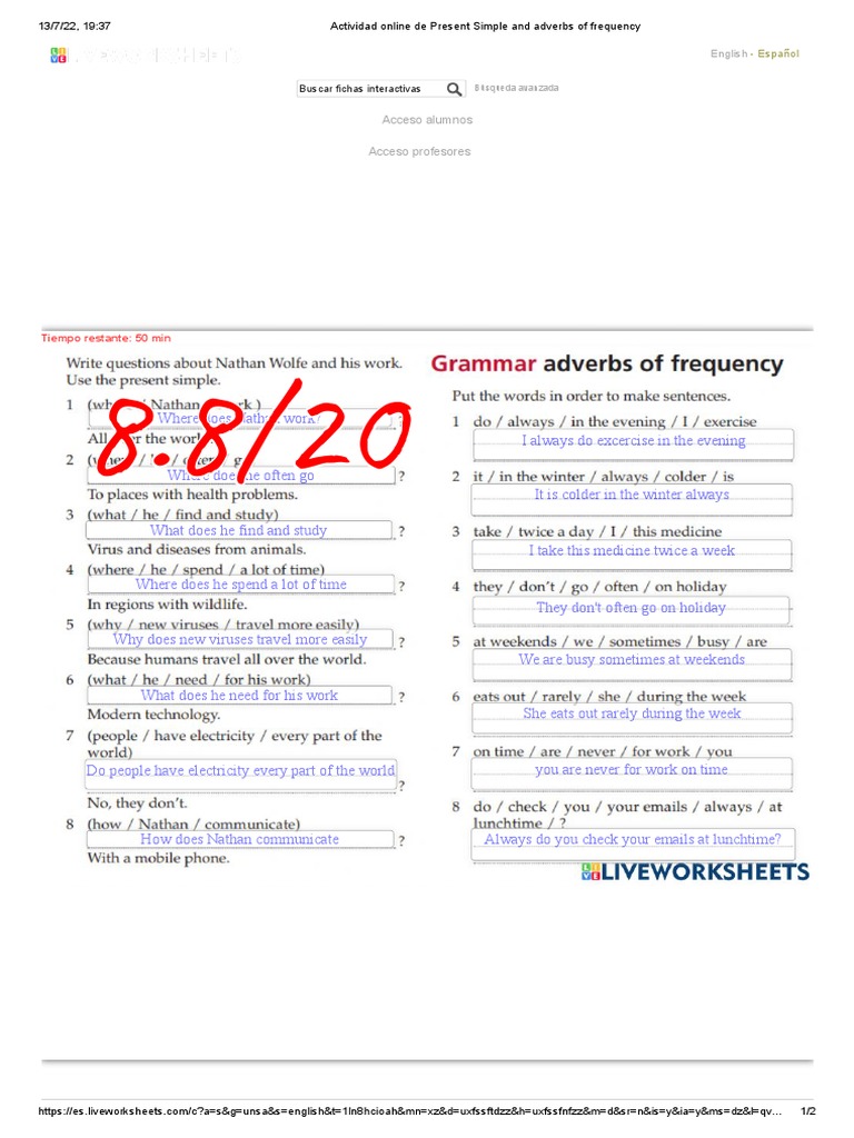 Actividad Online de Present Simple and Adverbs of Frequency | PDF