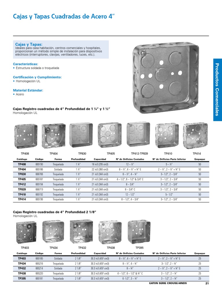 Cajas Cuadradas de Acero 4” EATON | PDF