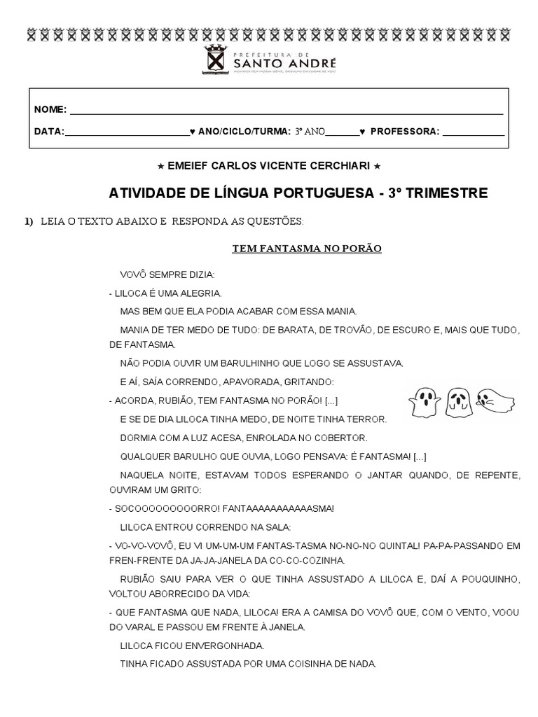Atividade: Tem Fantasma no Porão | PDF | Estresse (Linguística) | Sílaba