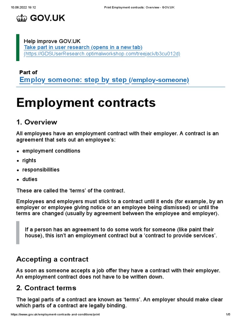 Print Employment Contracts - Overview - GOV - UK | PDF | Employment ...