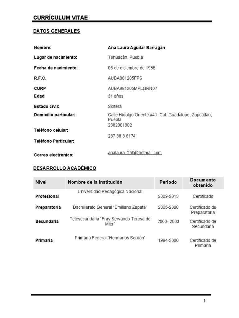 FORMATO_CURRICULUM Ana Laura Aguilar Barragán | PDF
