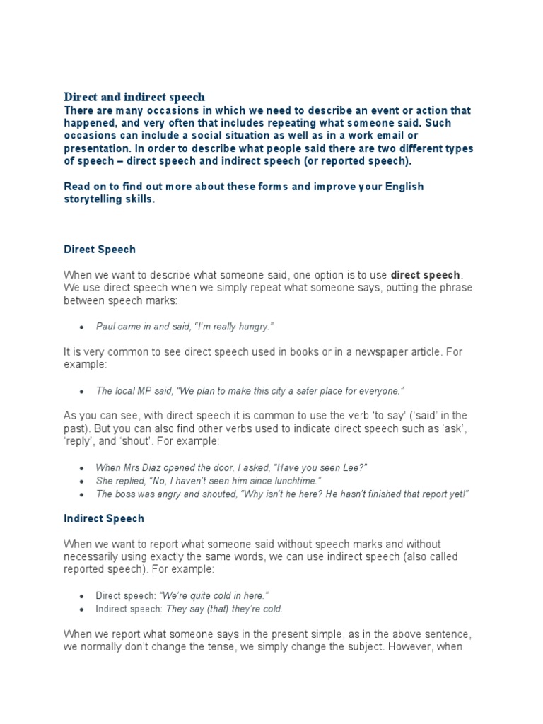 Direct vs. Indirect Speech Guide | PDF | Question | Verb
