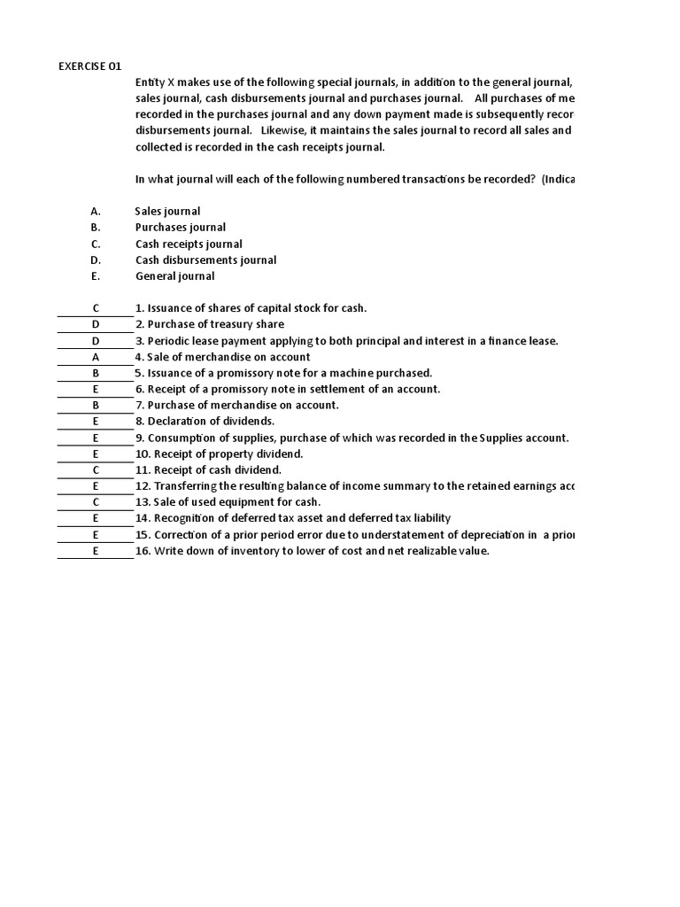 CFAS Exercises | PDF | Debits And Credits | Dividend
