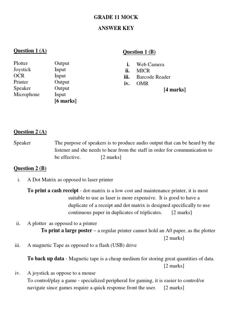 Mock Exam Answer Key: Insights into Grade 11 Computer Studies ...