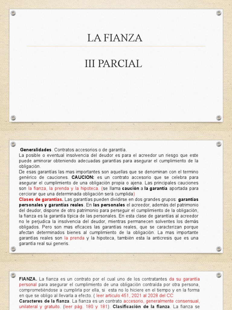 La Fianza 3 Parcial | PDF | Ley de hipotecas | Derecho contractual