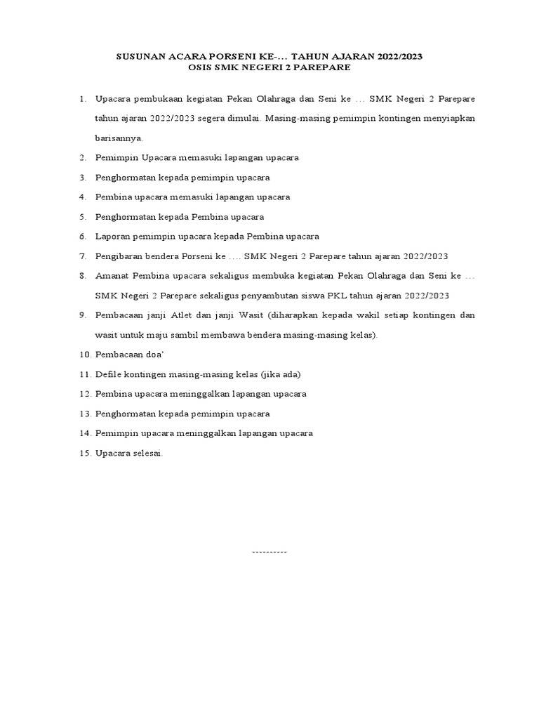 Susunan Acara Porseni 2022/2023 | PDF | Perjalanan | Sains & Matematika