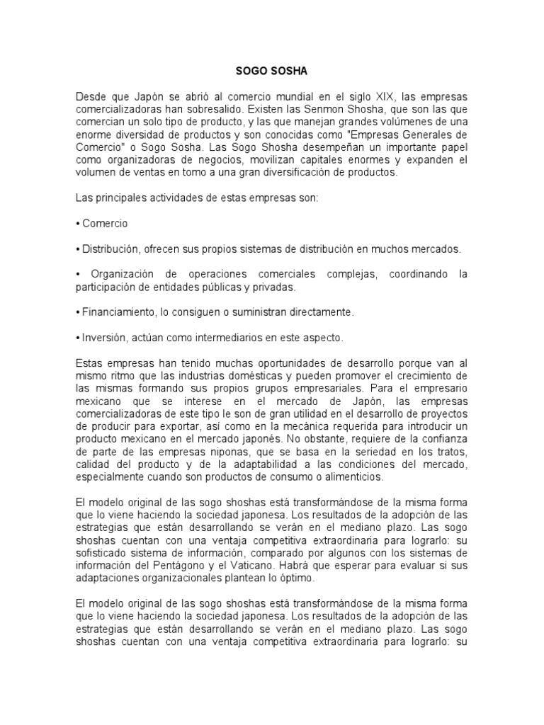 Sogo Sosha | PDF | Business | Mercado (economía)
