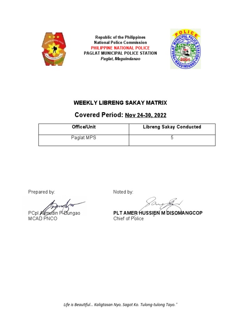 Paglat Police Free Transport Report | PDF | Government | Local Government