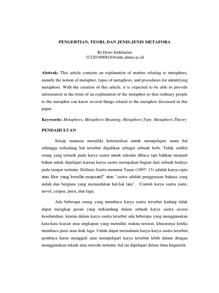 Pengertian, Teori, Dan Jenis-Jenis Metafora | PDF