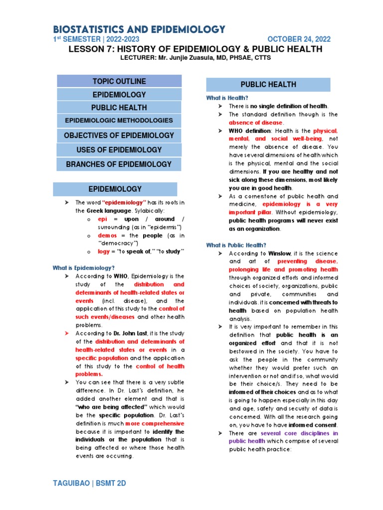 Biostat History Of Public Health Lec 7 Pdf Epidemiology Public Health