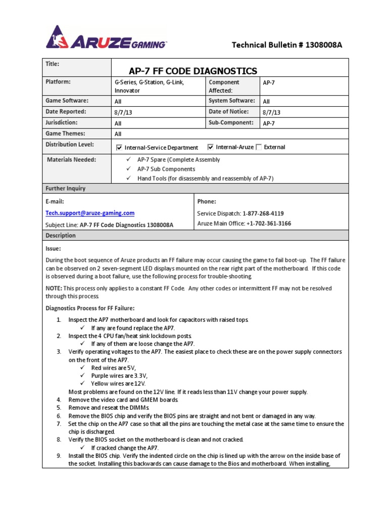 AP-7 FF Code Diagnostics 1308008a | PDF | Bios | Electrical Connector