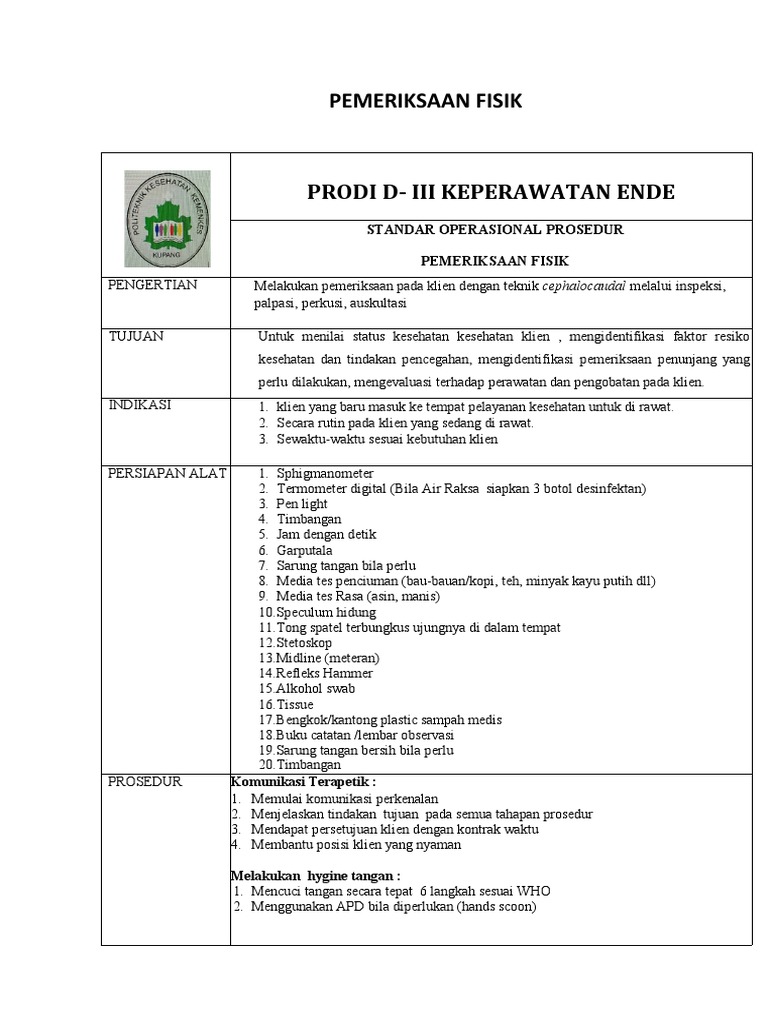 Sop Pemeriksaan Fisik | PDF