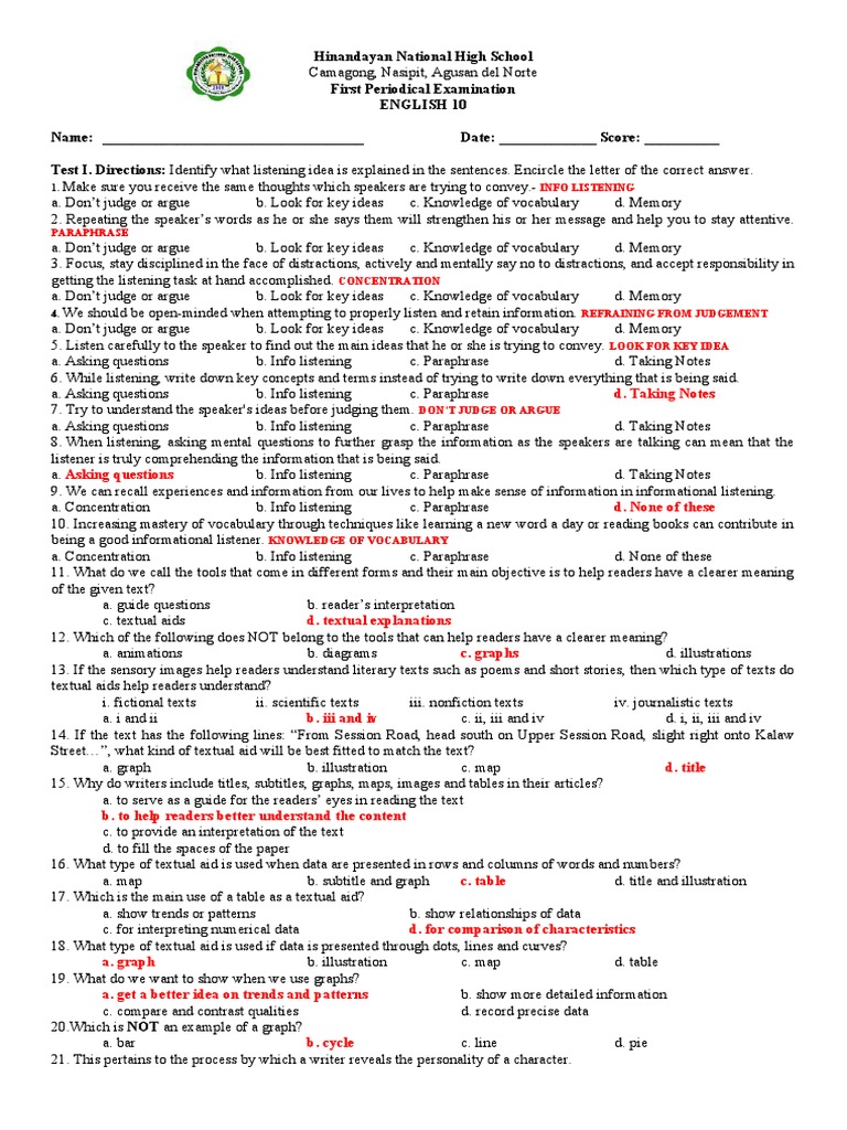 First Periodic Test English 10 | PDF | Vocabulary | Data
