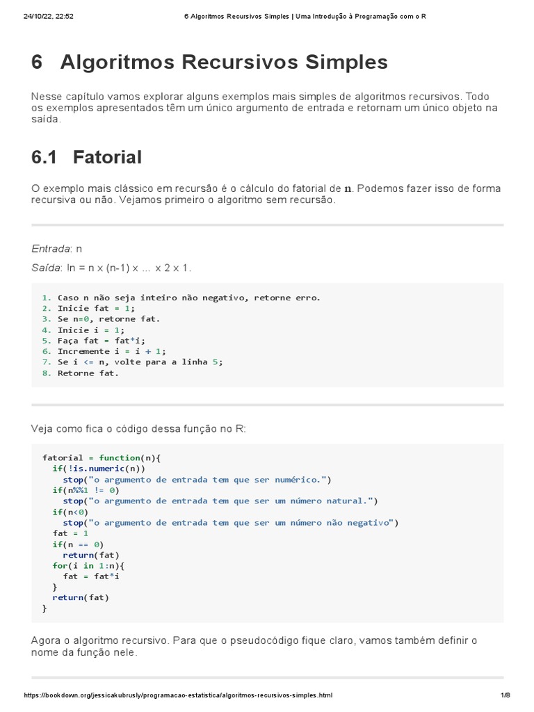 6 Algoritmos Recursivos Simples - Uma Introdução À Programação Com o R ...