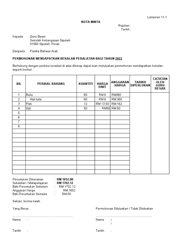 Nota Minta | PDF