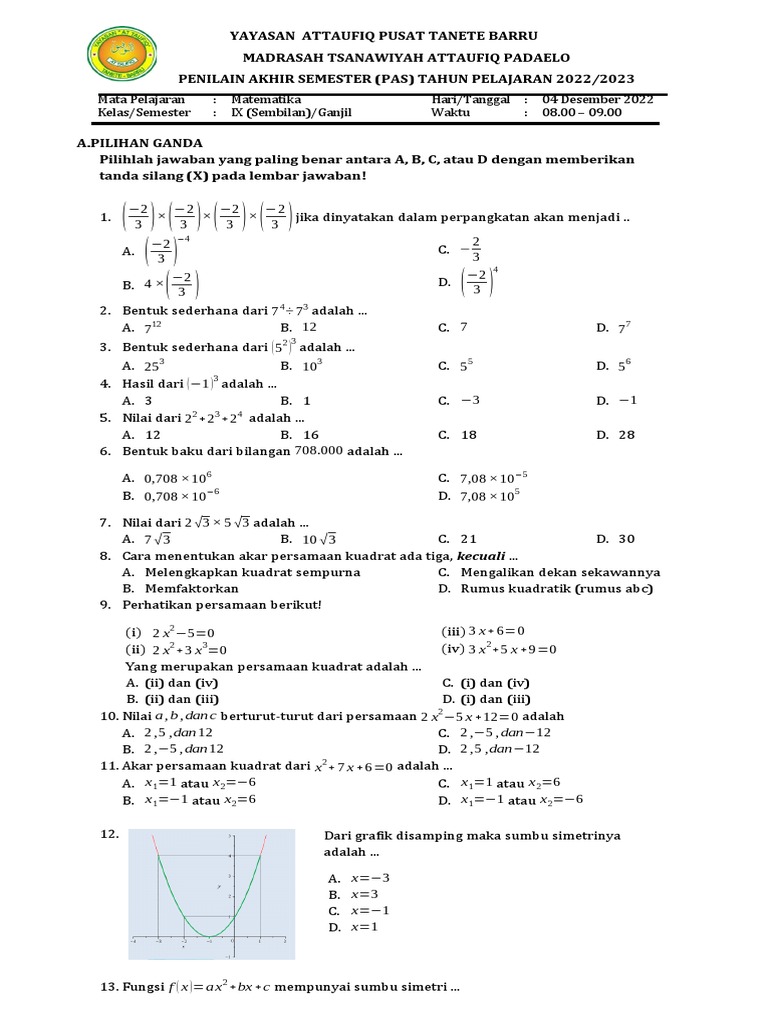 Soal Pas Kelas 9 | PDF
