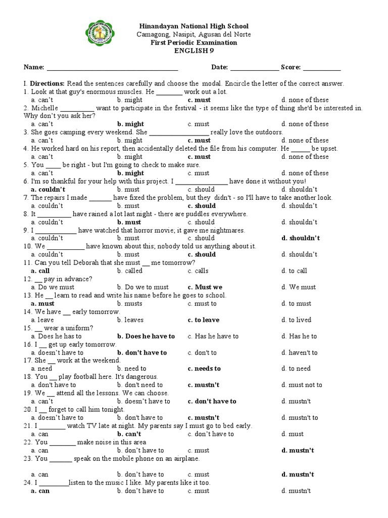 1st Quarter Exam English 9 | PDF