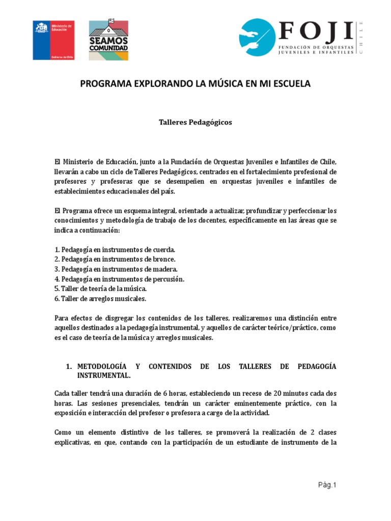 Programa Talleres Pedagógicos | PDF | Método de enseñanza | Salón de clases