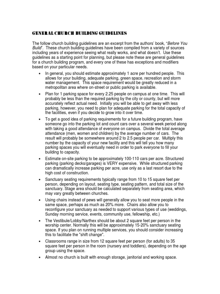 Church Building Guidelines | PDF | Parking