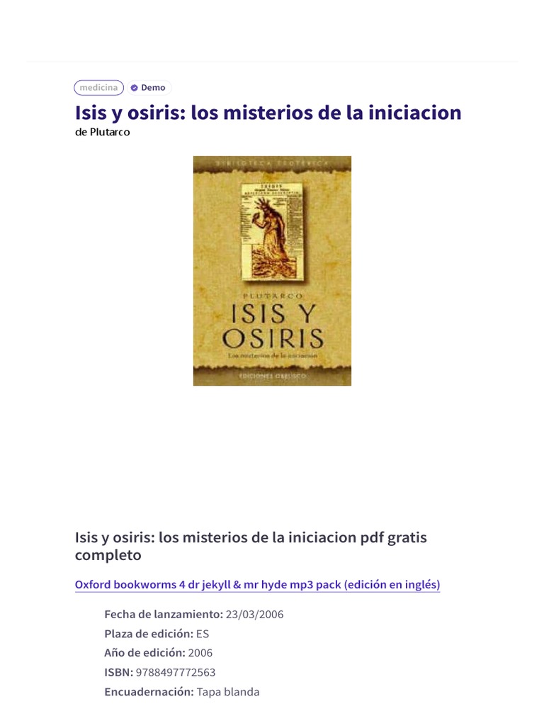 Isis y Osiris - Los Misterios de La Iniciacion de Plutarco - LIBROS DE MEDICINA | PDF | Isis