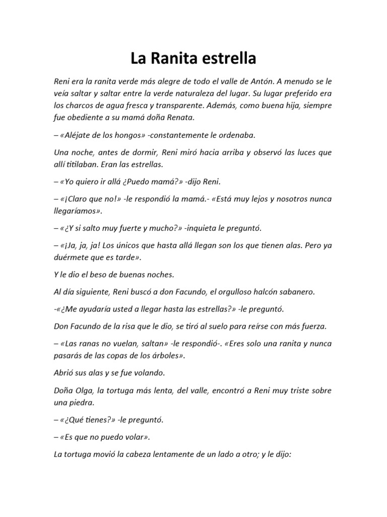 La Ranita Estrella Cuento de Panama | PDF
