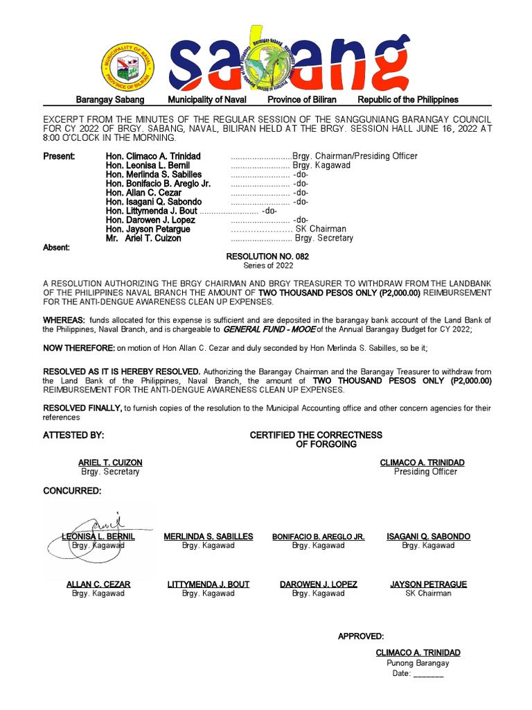 Resolution Anti Dengue Clean Up | PDF | Financial Services | Banking