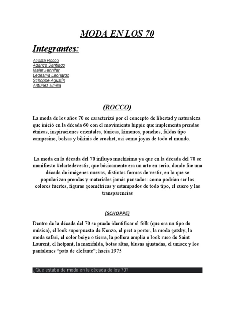 Decada 70 MODA | PDF | Moda | Ropa