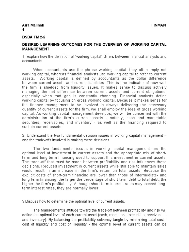 MALINAB AIRA BSBA FM 2-2 ACTIVITY 6 Overview of WCM | Download grátis PDF | Market Liquidity ...