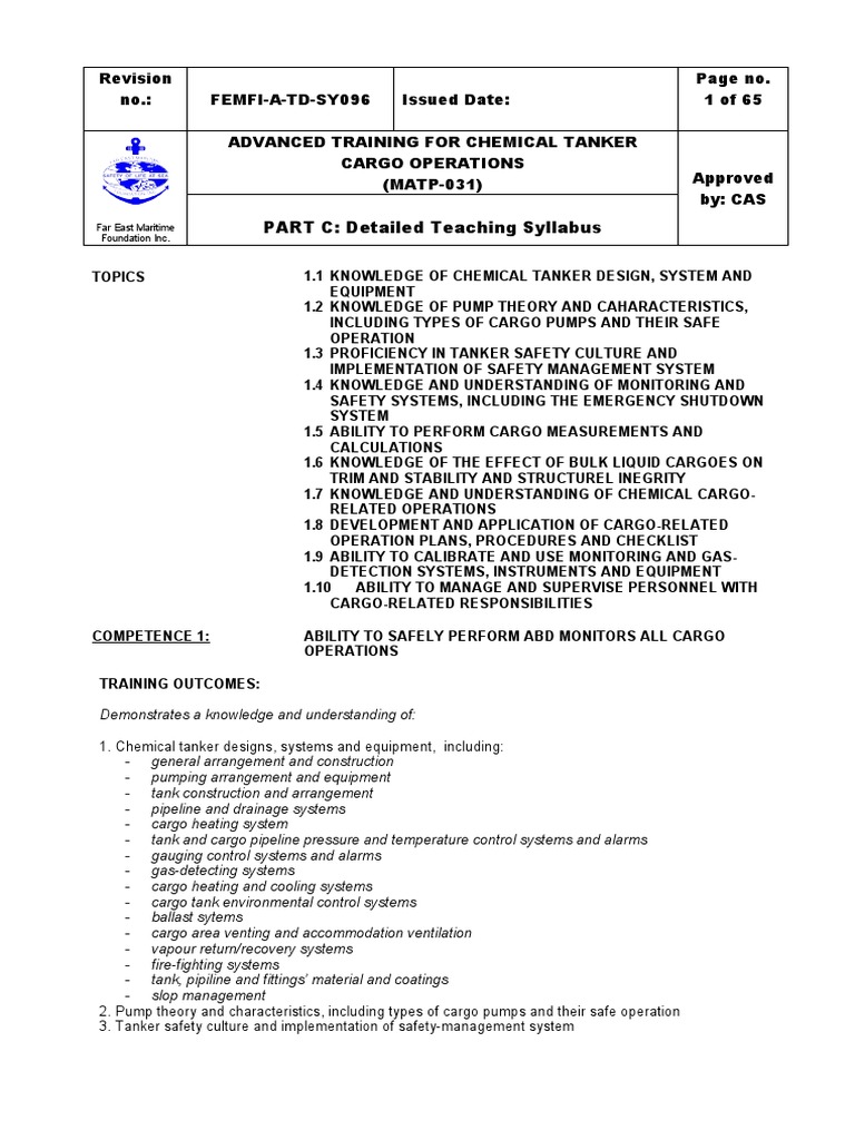 Chemical Tanker Cargo Operations Training Syllabus | PDF | Oil Tanker ...