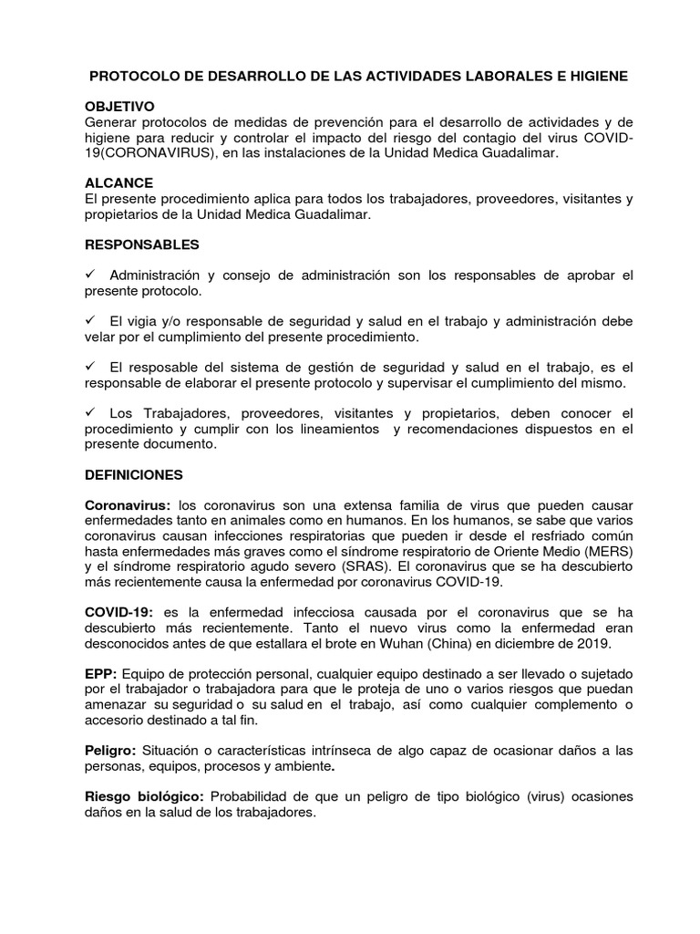 Protocolo de Desarrollo de Las Actividades Laborales | PDF
