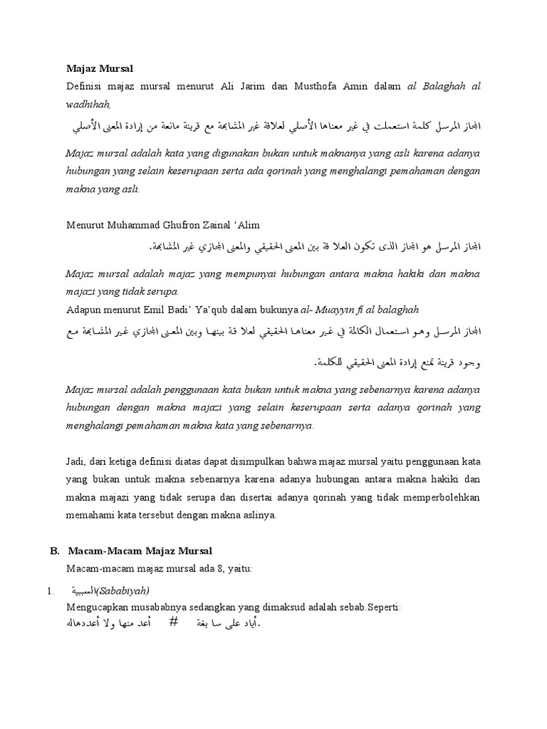 Pengertian dan Macam Majaz Mursal | PDF | Kajian Bahasa Asing | Agama ...