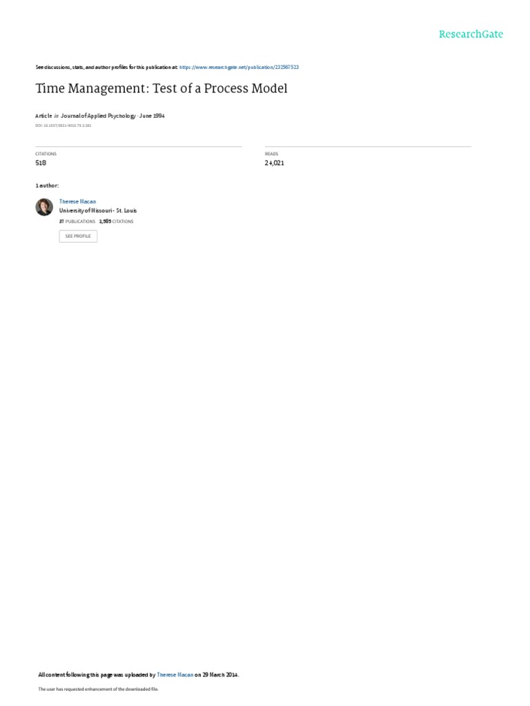 Time Management Test of A Process Model | PDF | Factor Analysis | Job ...