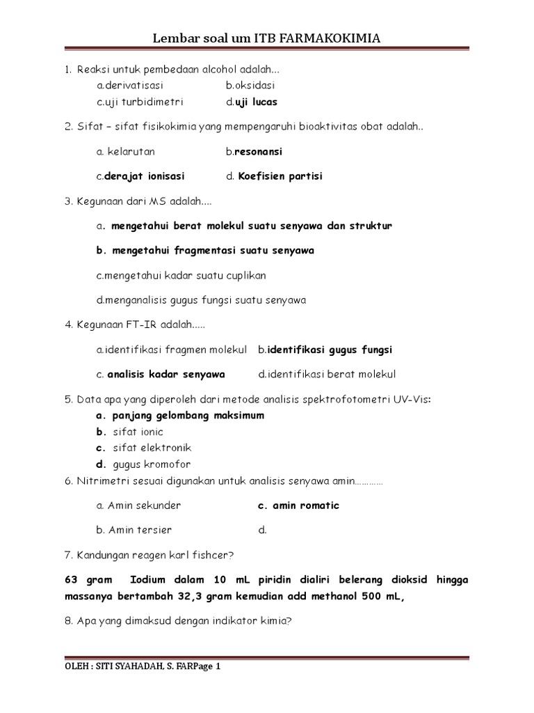 PRAKTIK SOAL UJIAN MASUK ITB FARMASI | PDF