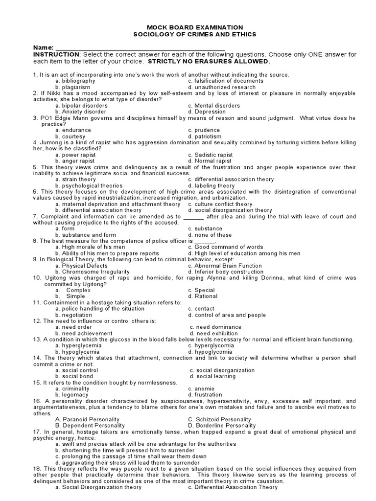 Criminology Mock Exam Overview | PDF | Criminology | Crime & Violence
